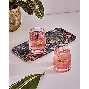 Spode Creatures of Curiosity Collection Rectangular Birch Serving Tray, Dark Floral Motif, 12.5" x 6", Platter Made of Birch Veneer, Food and Dishwasher Safe