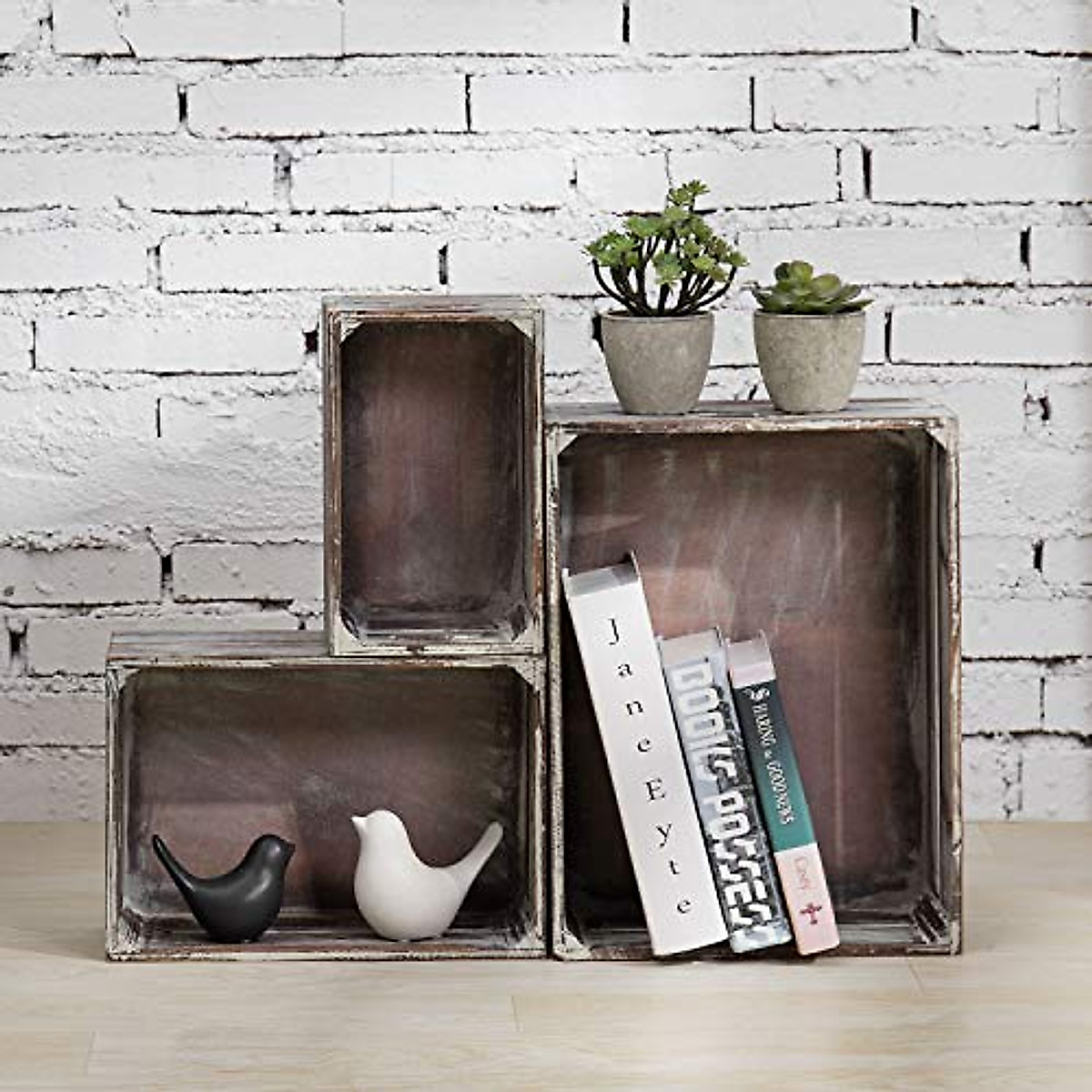 MyGift Country Rustic Torched Wood Storage Decorative Box, Nesting Wooden Crate Box Container, Set of 3