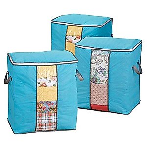 Collections Etc Anti Dust Storage Bags with Handles & All-around Zipper - Set of 3 - Easy Loading, Clear-view Window - Great for Off-Season Storage, Clothing, Bedding, Blankets - 17" x 11" x 19"