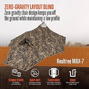 ALPS OutdoorZ Zero-Gravity Layout Blind - Advanced Hunting Blind in Realtree MAX-7, with Flared Fabric, Heavy-Duty Stakes, Padded Seat & Headrest, Gear Pockets, and Backpack Straps