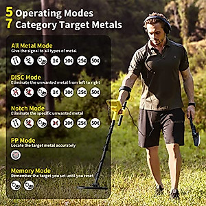 Upgraded Metal Detector for Adults: SAKOBS 11'' Professional Pinpoint Metal Detector IP68 Waterproof with 5 Modes, 7 Type Target Metals, 8 Levels Sensitivity,11" Detection Depth Gold Detector