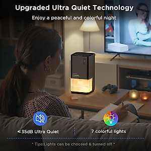 Dehumidifier for Bedroom, Heelay 40 OZ Water Tank with Handle/Auto Shut Off/7 Colors LED 2024 Newly Portable Small Dehumidifiers for Bathroom Room Quiet Closets RV (320 sq. ft) Camper Black