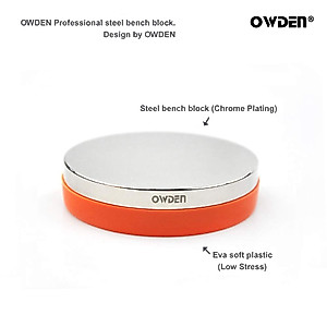 OWDEN Professional Steel Bench Block（No Rebound), Metal Bench Block for Jewelry Stamping Tool,(Diameter: 3 Inches, Height: 3/4 Inch) Steel Part: Mirror Polishing with Chrome Plating.