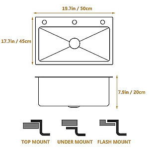 ARTLINE Black Kitchen Sink, Stainless Steel Single Bowl Sink, Drop In/Topmount Workstation Sink with Sliding Accessories, Farmhouse Workstation Sink with Multiple Accessories (19.7 x 17.7in)