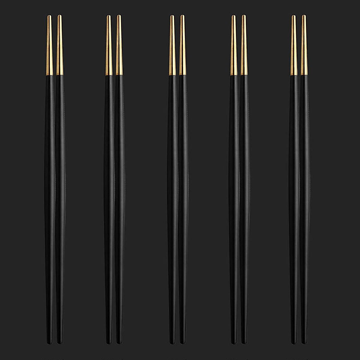 Chanjiso Creative Metal Chopsticks,5 Pairs 304 Stainless Steel Japanese Pointed Sushi Tableware Non Slip Chopsticks Gift… (Five black gold heads)