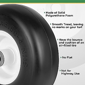 LotFancy 9x3.50-4” Flat Free Tire and Wheel, 2 PCS Lawn Mower Tire, 3/4" or 5/8" Bushings, 3.5"-4"-4.5"-5" Centered Hub, Smooth Tread Tire for Zero Turn Mowers