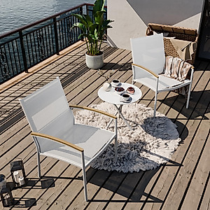 SUNLEI 3-Piece Patio Bistro Sets, Outdoor Black Chairs & Patio Furniture Conversation Set-Two Chairs with Coffee Table (Non-Rocking Chairs/White)
