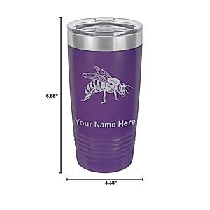 LaserGram 20oz Vacuum Insulated Tumbler Mug, Honey Bee, Personalized Engraving Included (Dark Purple)