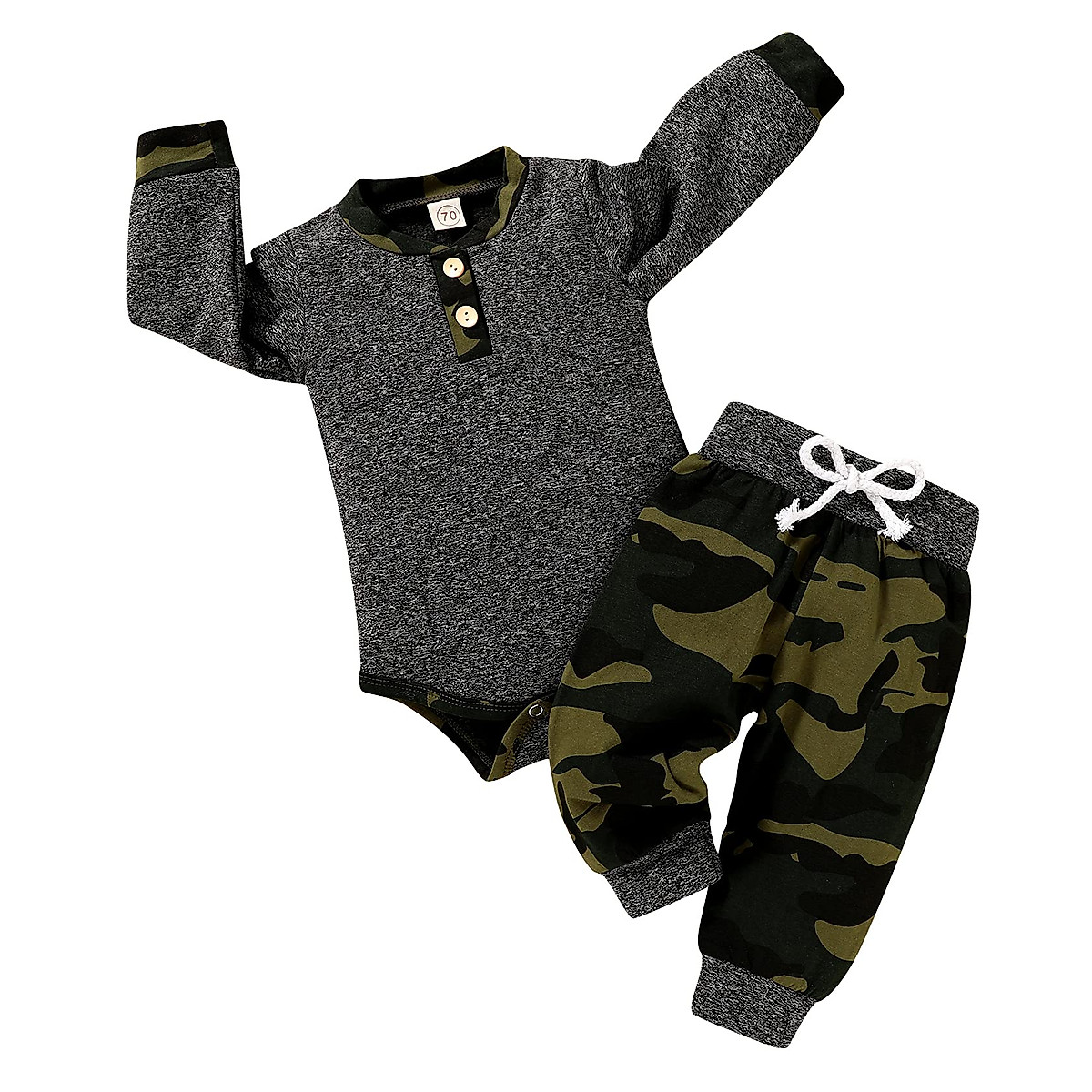 Newborn Baby Boy Fall Clothes Infant Plaid Long Sleeve Button Romper and Pants Set Winter Outfits 0-18 Months (Baby Camouflage Outfits, 3-6 Months)
