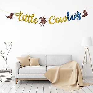 Little Cowboy Banner Gold Gliiter Western Cowboy One 1st Birthday Banner for Little Boy Gender Reveal Welcome Baby Boy Birthday Party Decorations