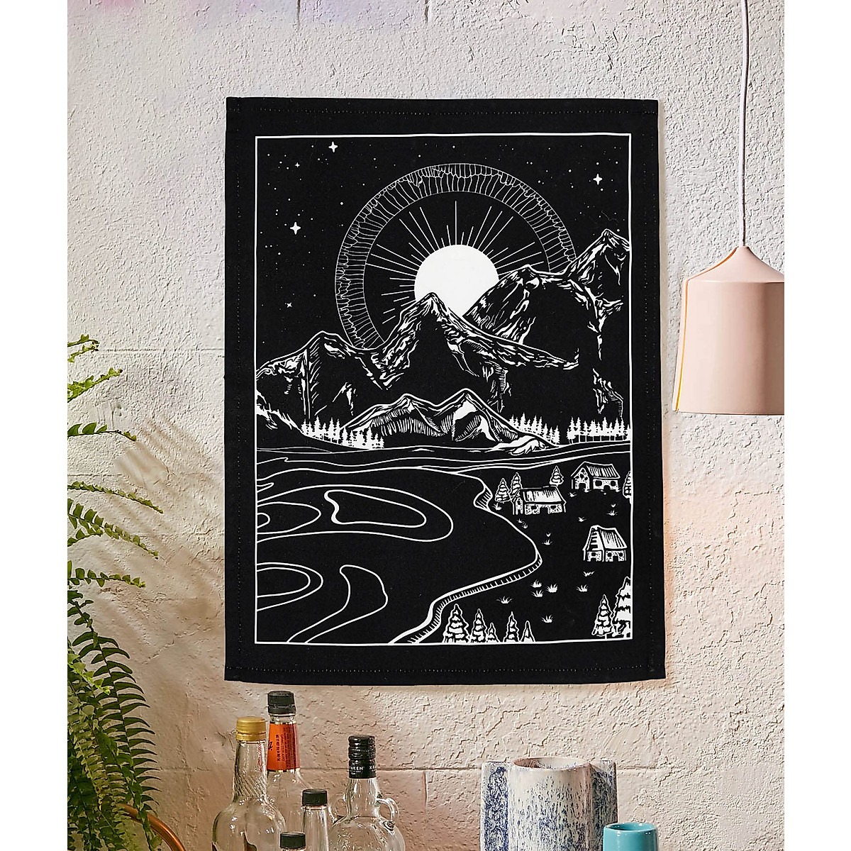 Lifeel 3Pack Sun and Moon and Star Landscape Tapestry Wall Hanging, Vertical Black and White Aesthetic Tapestries For Bedroom Home Wall decor 20×27 inch