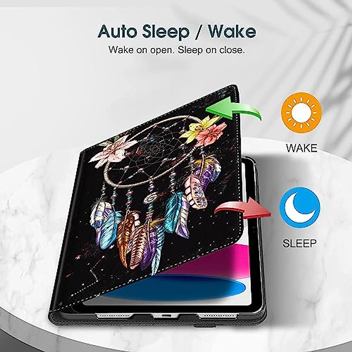 Case for iPad 10.2 9th / 8th / 7th Generation (2021/2020/2019 Model) 10.2 Inch, iPad Air 3 Case/10.5 Inch Pro, Multi-Angle Smart Stand Cover Auto Sleep/Wake，Colorful Dream Catcher