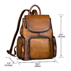 IVTG Genuine Leather Backpack for Women Vintage Real Leather Rucksack Fashion Knapsack Purse Daypack Bag High Capacity (Brown)