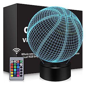 Basketball Gifts Basketball 3D Lamp Basketball Stuff Illusion Decor for Kids' Room Home Xmas Birthday Gifts for Boys&Girls Man Friends with 16 Color Changes Remote Control