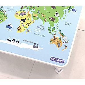 Baby Care Kids Folding Floor Table w/Adjustable Heights - for Play, Reading, and Snack Time and More (World Map)