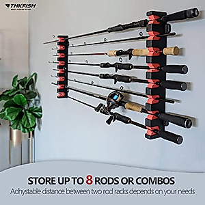 THKFISH Fishing Rod Rack Store 8 Fishing Rod Holders Rod RackWall Mount Horizontal Fishing Pole Holders for Garage Room, Boats Store 8 Fishing Rod Combos,1pair grey