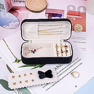 SANQIANWAN Plush Velvet Travel Jewelry Box Organizer for Women Luxury Fluffy Pleuche Portable Small Mini Grils Jewelry Case for Earings Rings Storage Holder (Black)