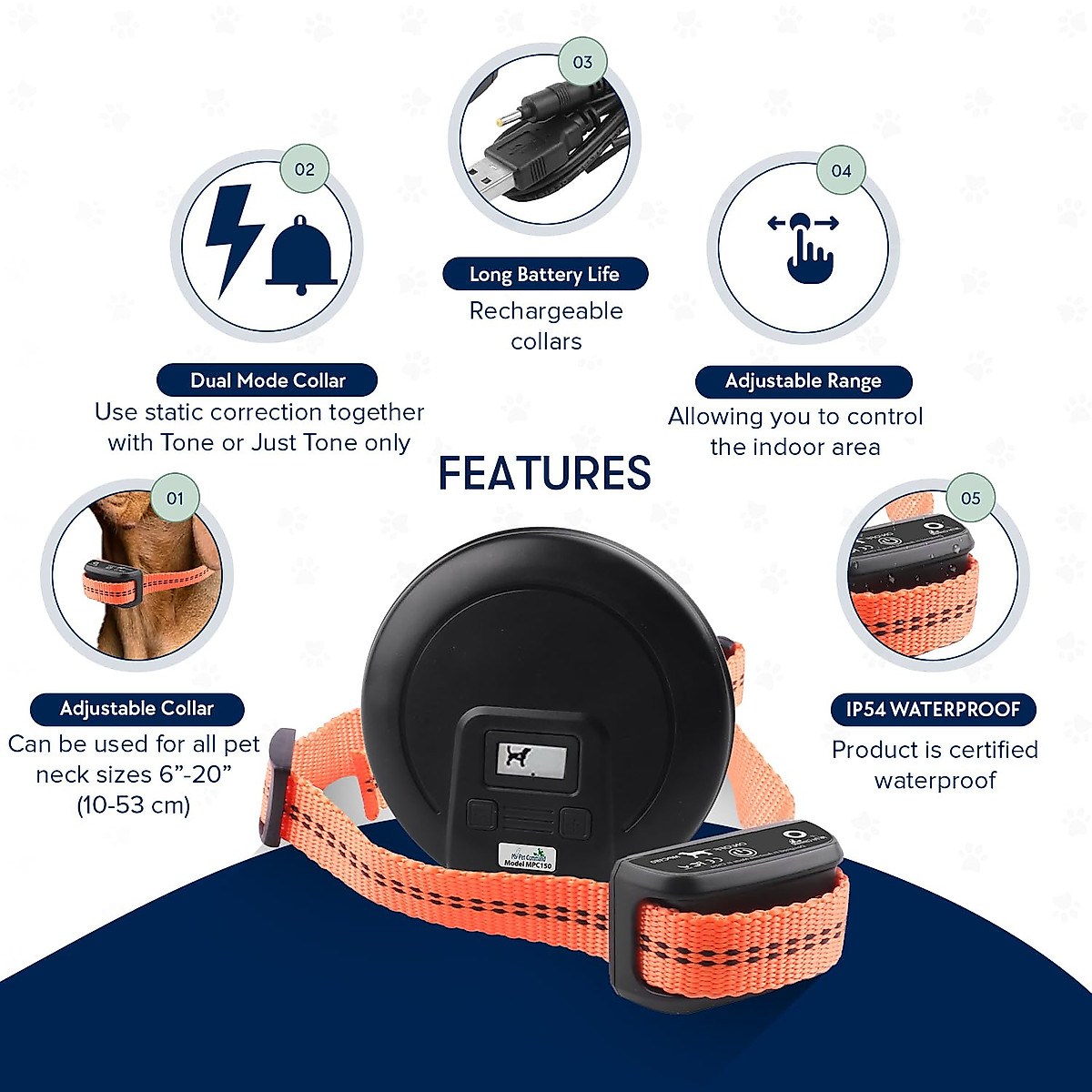 My Pet Command, Indoor Pet Barrier with Adjustable Range, Static and Tone Correction, Hidden Fence for Dogs Containment Collar, Wireless Pet Gate Keeps Areas Off Limits, Rechargeable Collars