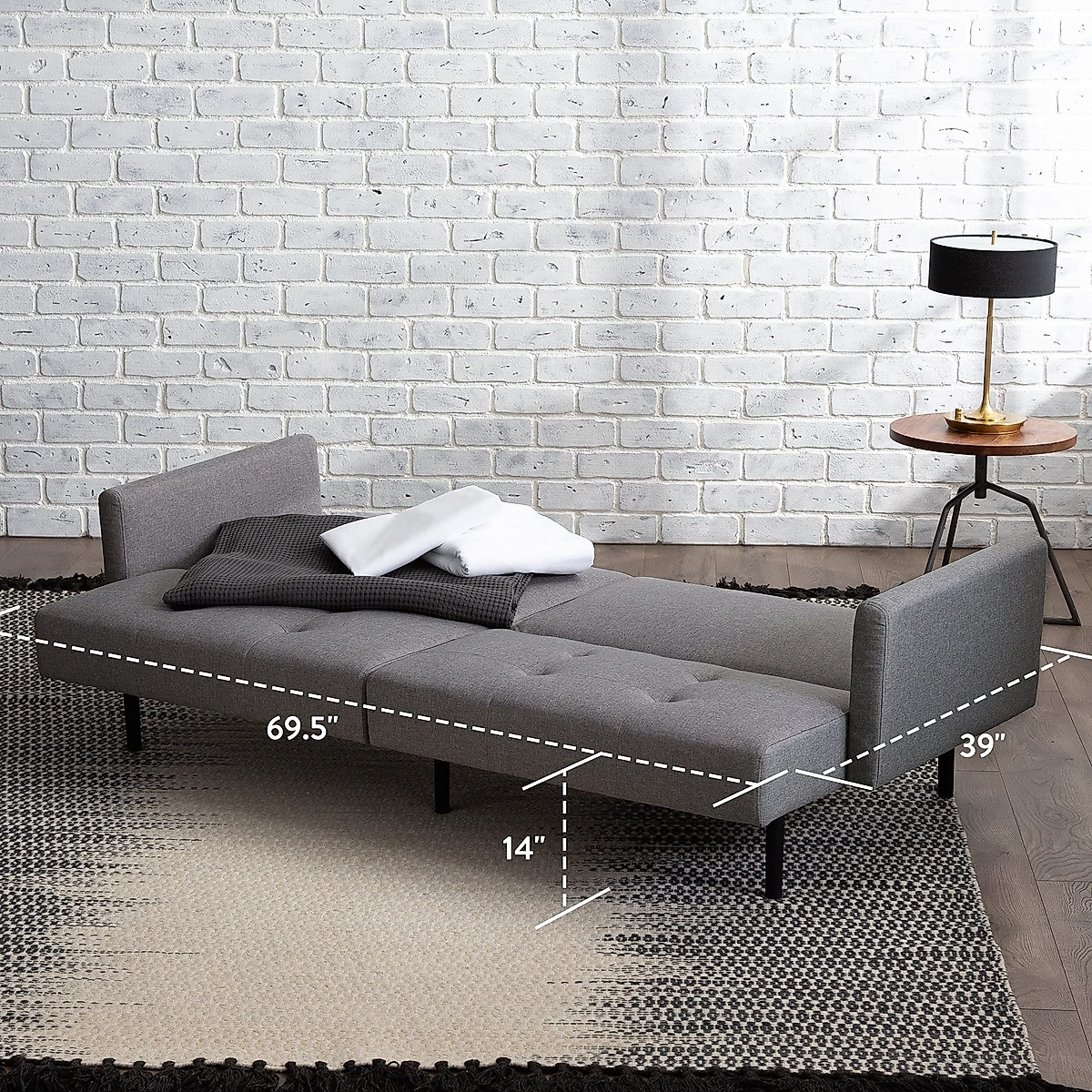 Edenbrook Gilman Futon - Futon Sofa Bed - Futon Couch - Small Futon - Living Room Furniture - Armed Sofa Bed Couch - Sofa – Gray Linen Futon