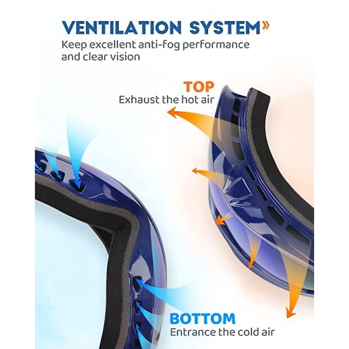 VELAZZIO Kids Ski Goggles, Snowboard Goggles OTG Snow Goggles Anti-Fog Double-Layer Lenses, 100% UV Protection (Blue Frame/Blue Lens with REVO Blue Coating (VLT 52%))