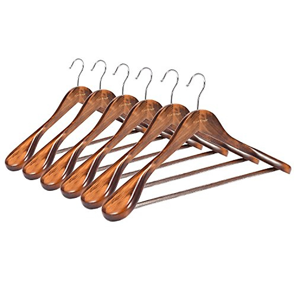 RoyalHanger Coat Hangers 6-Pack, Suit Hangers Wooden Hangers Extra Wide Shoulder for Heavy Coat, Sweater Pant,Retro Finish