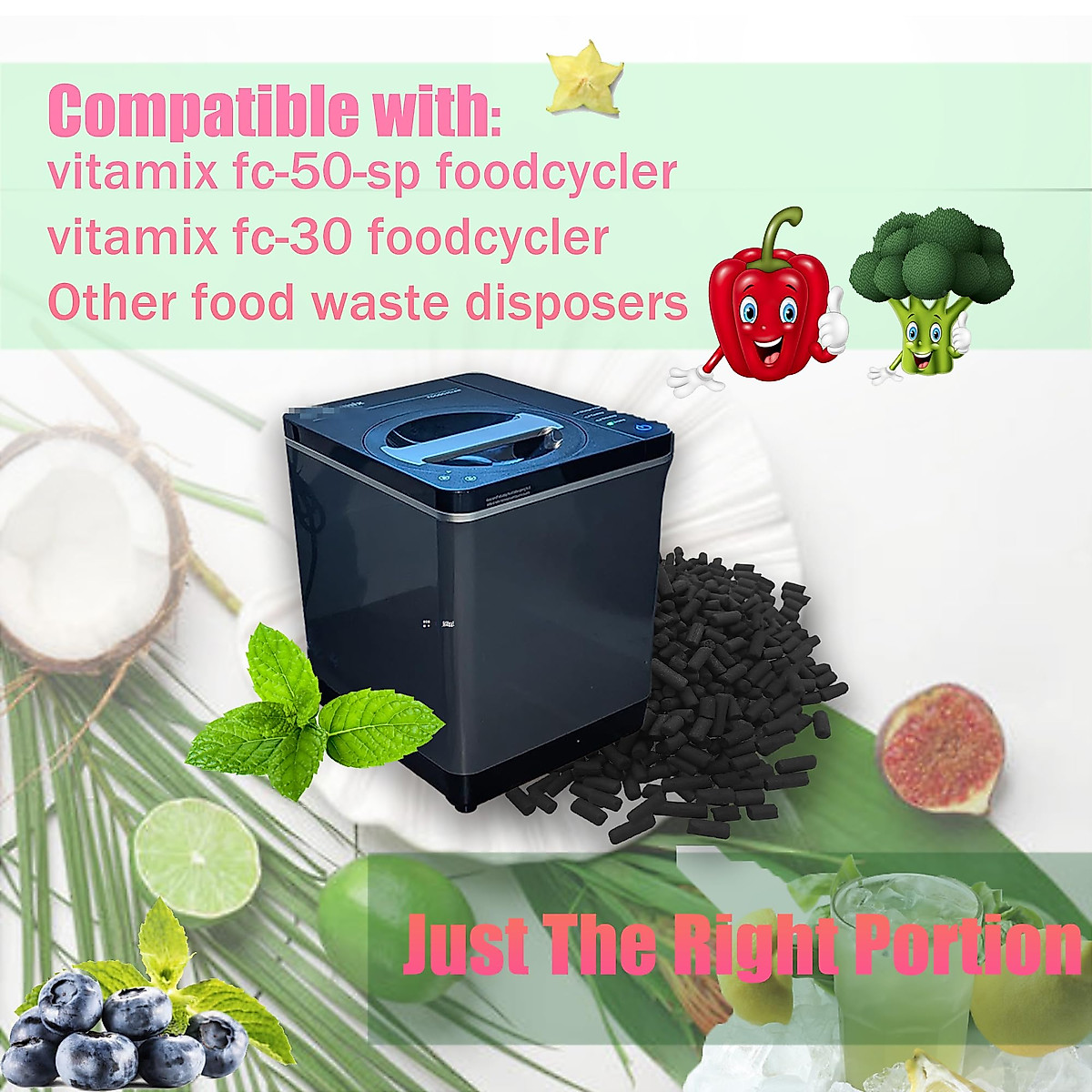 PurifyLogix 4 Pack Odor Absorbing Filter Refills for Vitamix FC-50-SP Foodcycler Smart Waste Composter, Replacement Activated Charcoal Filters Compatible with Vitamix Electric Compost Bin