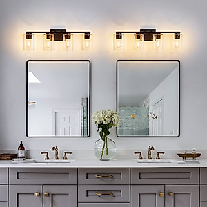 WILON 4 Light Bathroom Light Fixtures, Bathroom Vanity Light with Glass Shade, Bathroom Lights Over Mirror Wall Sconces Lighting for Bathroom Farmhouse Bathroom Light Fixtures, Matte Black Wall Light