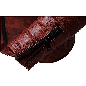 Maiyifu-GJ Men's Faux Leather Biker Jacket Vintage Asymmetric Zip Motorcycle Jackets PU Lightweight Coat with Removable Hood (Red,X-Large)