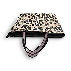 Bolaz Tote Bag with Zipper for Women Leopard Pattern Animal Print Handbags Pockets Shoulder Bag Work Large Travel Office Business