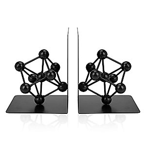 TENGZHEN Metal Bookend Black Book Ends, Heavy-Duty Bookends for Shelves, Book Ends for Heavy Books, Black Geometric Ball Decor Shapes Bookend,Book Shelf Holder Home Office Decorative Desktop Organizer