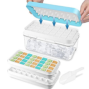 Ice Cube Tray, Stackable Ice Trays for Freezer with Lid and Bin, Easy Release 64 Nuggets Ice for Chilling Cocktails Whiskey Tea Coffee Cool Drinks