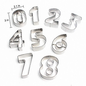 12Pcs/Set 3 Inch Number & Plaque Frame Cookie Cutters Set Large Numbers Stainless Steel Fondant Biscuit Cutter Tools for Kitchen Baking
