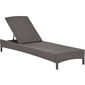 Crosley Furniture Palm Harbor Reclining Wicker Outdoor Chaise Lounge Chair for Patio, Deck, Poolside, Gray with Navy Cushions