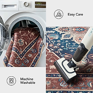 EVERGRACE Faux Wool Area Rugs 2'x 3' Boho Medallion Rugs for Living Room Indoor Outdoor Rugs for Bedroom Dining Room Entryway Kitchen Low Pile Washable Floor Mat Carpet, Terracotta