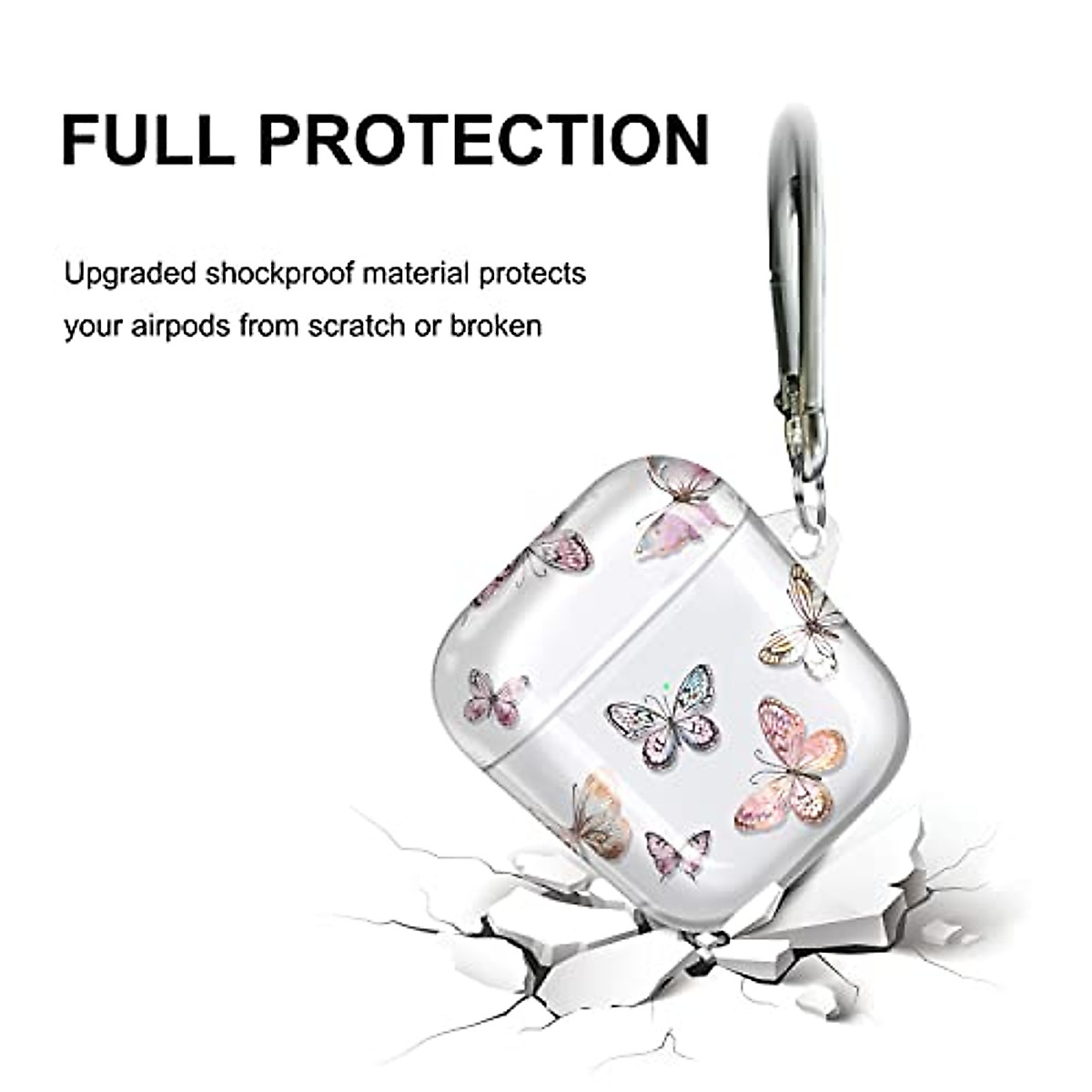 JAHOLAN AirPods Case Cover, Butterfly Clear Case Cute Protective Soft Shockproof Cover with Keychain for Women Girls Compatible with AirPods 2 & 1 Wireless Charging Case - Colourful