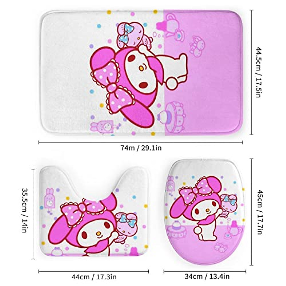 fmsnupz 4PCS Anime Shower Curtain Set, Cute Bathroom Decor with Non-Slip Rugs, Toilet Lid Cover and Bath Mat, Waterproof Fabric Shower Curtains with 12 Hooks, 70.8"x70.8"