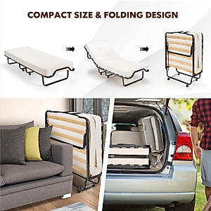 GOFLAME Folding Bed with Memory Foam Mattress, Portable Rollaway Guest Bed with Heavy-Duty Steel Frame & Rolling Casters, Sleeper Bed Cot Size for Adults & Kids, Dustproof Cover Included