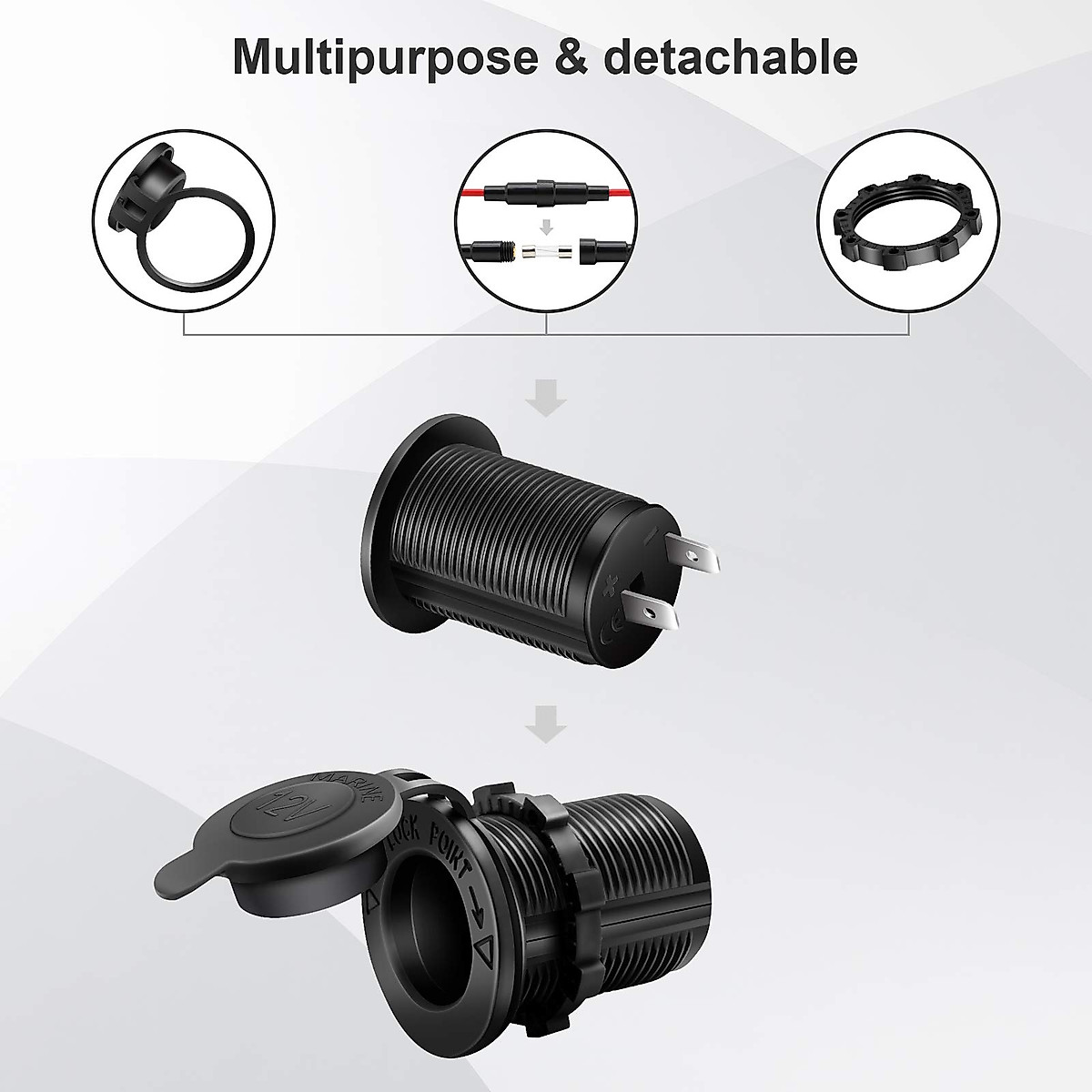 12V Cigarette Lighter Socket Car Marine Motorcycle ATV RV Lighter Socket Power Outlet Socket Receptacle Waterproof Plug(3 Pack)