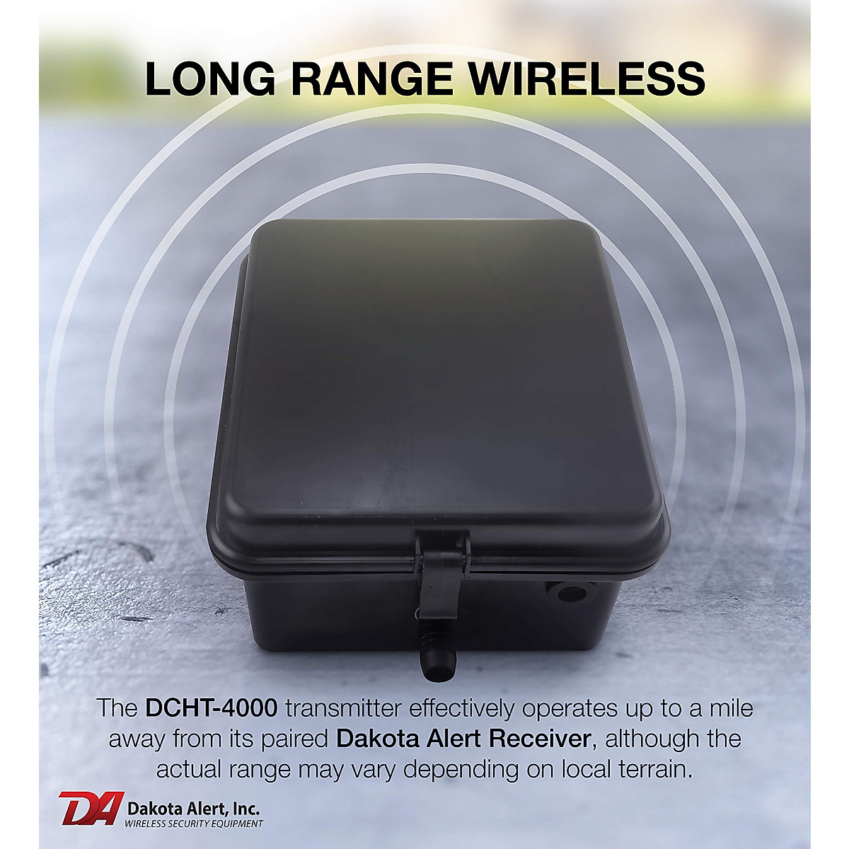 Dakota Alert - DCHT-4000 Wireless Drive Way Alarm Transmitter, One Mile Wireless Range with 25-FT Rubber Hose Vehicle Sensor - Wireless Rubber Hose Driveway Alarm