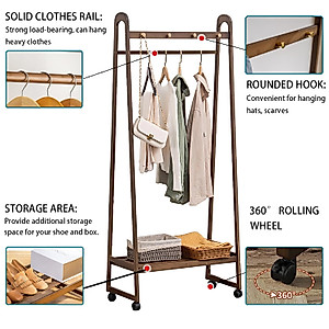 SOBIBO Bamboo Clothes Rack, Garment Rack Rolling Coat Rack Multifunctional Bedroom Hanging Rack Clothing Organizer,Nature