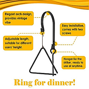 9'' Triangle Dinner Bell with Hanger & Call Striker Ringer Outdoor Bell Wall Mounted Bell Metal Bell Wrought Iron Country Bell for Home Barn School Church Playground Chuck Wagon Decor