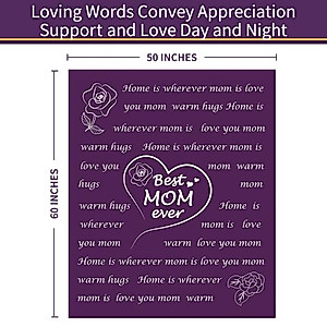 BESTSWEETIE Gifts for Mom Blanket - Best Mom Ever - Mom Birthday Gifts from Daughter Son Mom Gifts for Women After Birth Fuzzy Throw Blankets for Mom Wife Friend 50"x 60" Purple