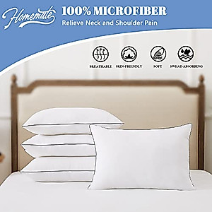 Homemate Bed Pillows for Sleeping - Standard Size(20"x26") Set of 4 Pillows Allergy Friendly Microfiber Shell Fluffy Down Alternative Filling Breathable Pillow Suitable Back Stomach or Side Sleepers