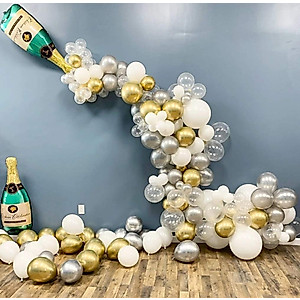 96Pcs Champagne Balloon Arch Garland Kit - 40 Inch Giant Champagne Balloon and Gold Confetti balloon Clear Silver Balloons for New Year Party Wedding Birthday Graduation Anniversary Bachelorette Decor