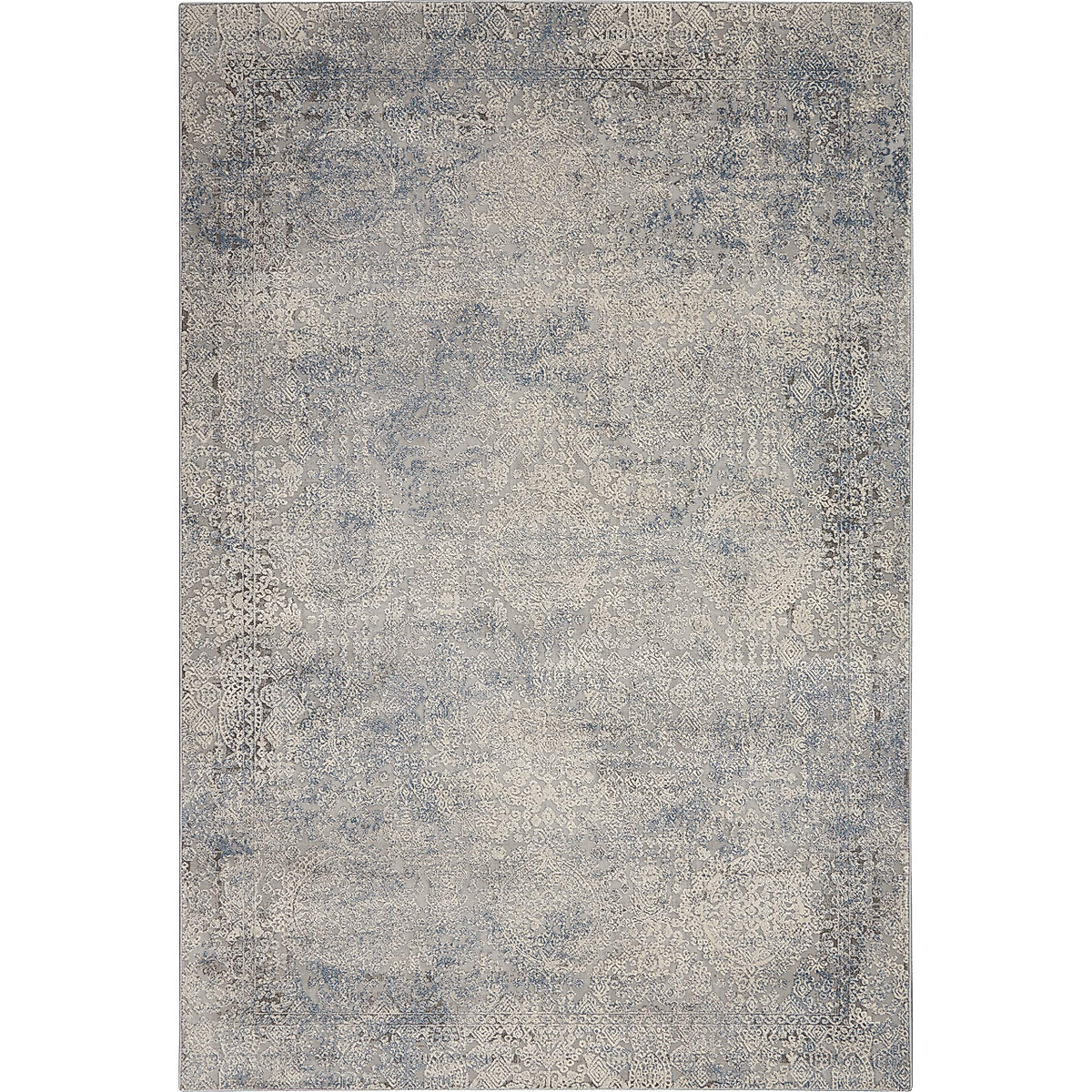 Nourison Rustic Textures Transitional Abstract Ivory/Grey/Blue 5'3" x 7'3" Area -Rug, Easy -Cleaning, Non Shedding, Bed Room, Living Room, Dining Room, Kitchen(5' x 7')