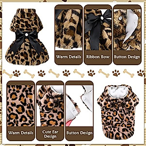 2 Pieces Leopard Print Faux Fur Dog Coat Fluffy Warm Sweater Medium Girl Dog Clothes Puppy Clothes for Small Dogs Girl Soft Faux Fur Pet Jacket for Chihuahua Winter Autumn Cold Weather Cat