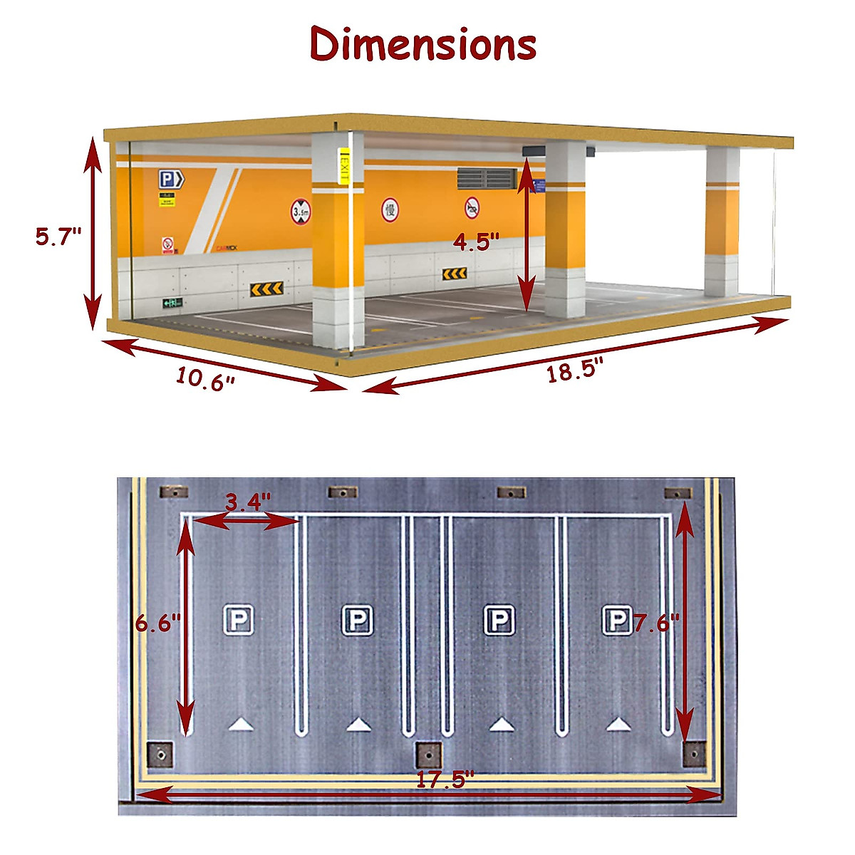 1/24 Scale Die-cast Car Garage Display Case with Clear Acrylic Cover and LED Lighting for 4 Parking Space (1:24-4 Parking Green)