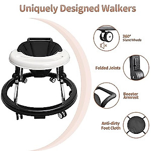 Baby Walker, 9-Gear Height Adjustable Baby Walker with Wheels, Foldable Infant Toddler Walker with Foot Pads, Baby Walkers and Activity Center, Baby Walkers for Baby Boys and Baby Girls 6-24 Months