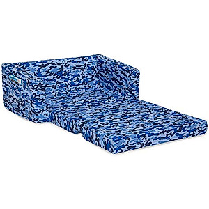 Delta Children Cozee 2-in-1 Extra Wide Convertible Sofa to Lounger-Comfy Flip Open Couch/Sleeper for Kids, Blue Camo
