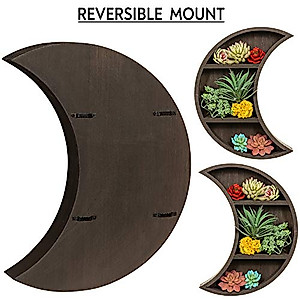 RUSTIX Rustic Brown Crescent Moon Shelf - Wall Mounted Hanging Floating Shelves for Essential Oil Display or Crystal Holder - Moon Phase Hippie Celestial Boho Nursery Decor - Gothic Witchy Room Decor